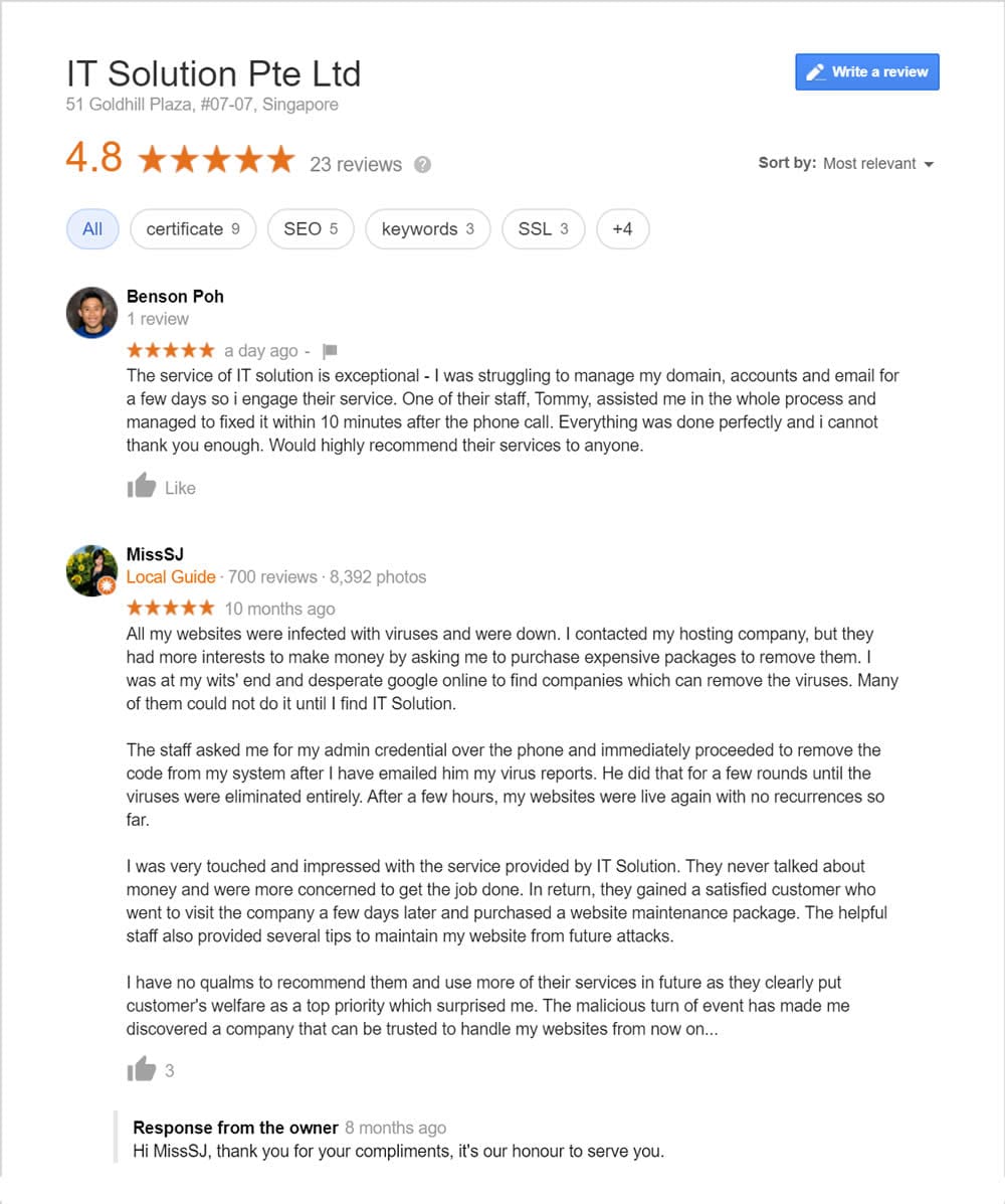 IT Solution Reviews in Singapore - Our Clients Feedback 2020